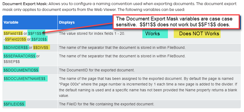 FileBound's Document Export Mask